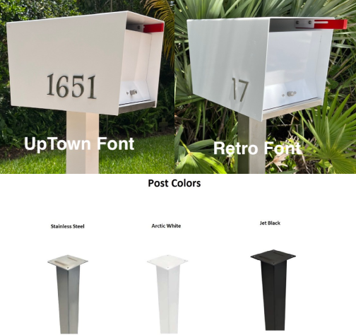 Ted Stuff Quick-Ship Uptown Modern Mailbox in White and Black with Sta