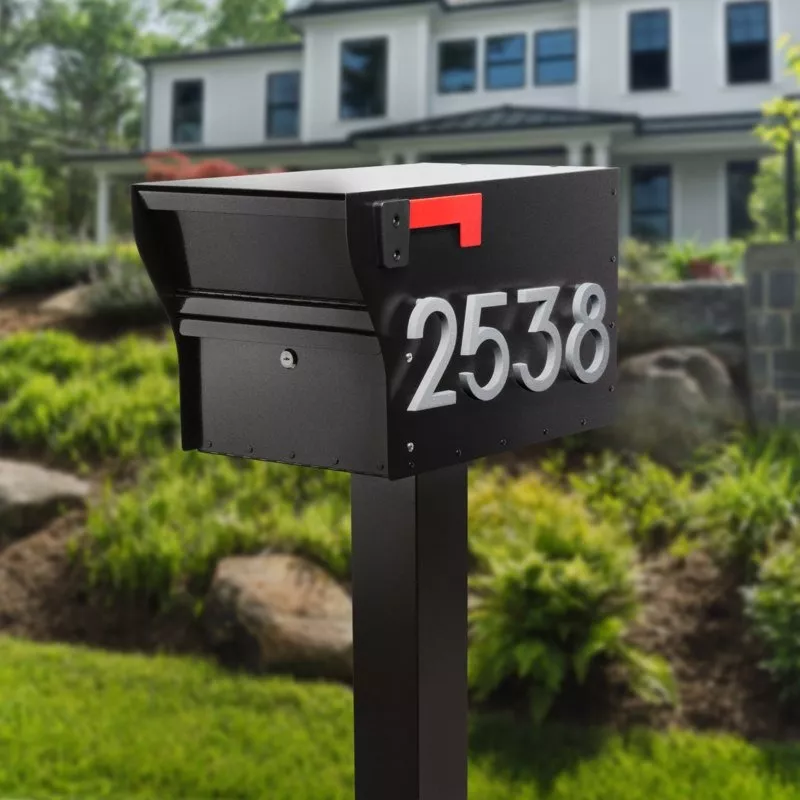 Whitehall MailVault Modern Square Locking Mailbox with Post & Numbers