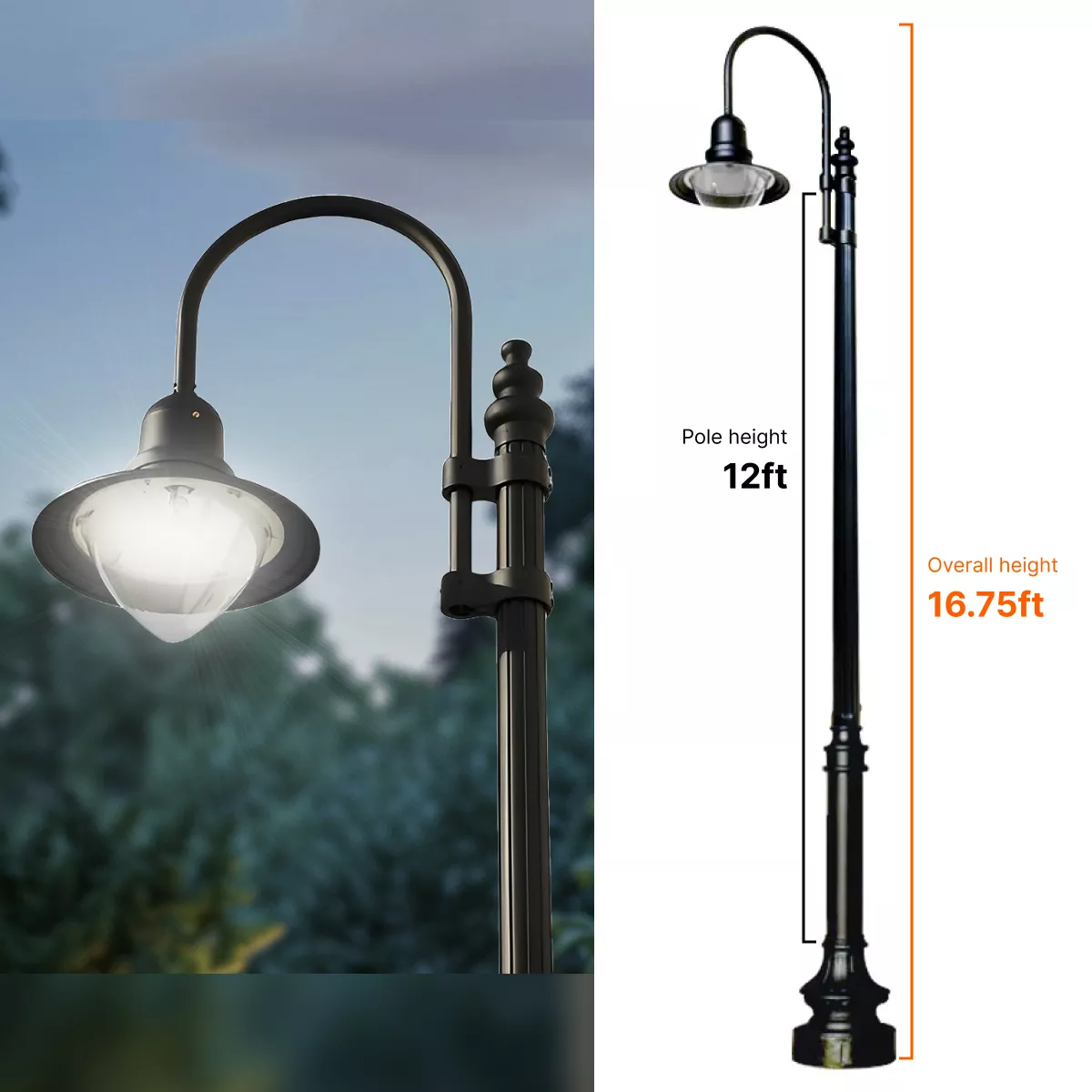 Dark Sky LED Street Light Fixture with 12ft Pole - Venia