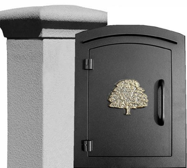 Security Locking Stucco Column Mailbox with Oak Tree Emblem